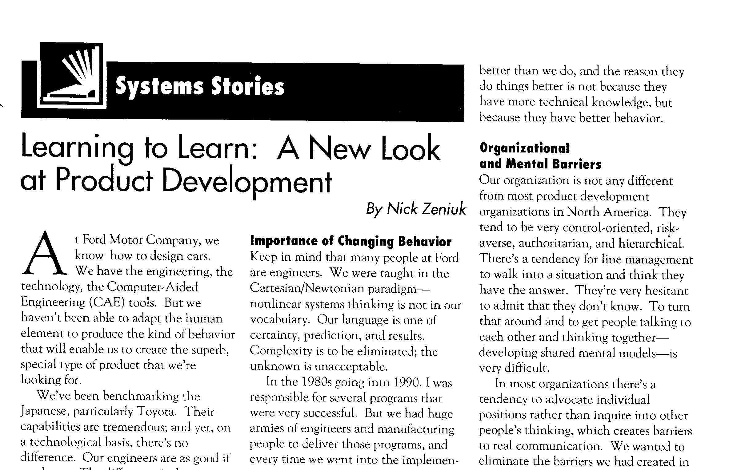 The Systems Thinker Learning To Learn A New Look At Product Development The Systems Thinker